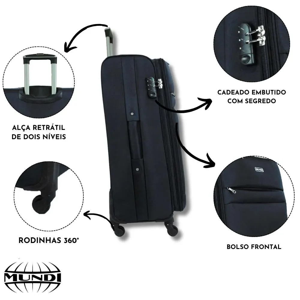 Mala de Viagem Tecido Média 23kg Coleção Toronto Mundi - Mary Bolsas